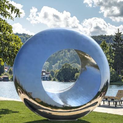 China Giant Urban Modern Landscape Mirror Polished Stainless Steel Ring Sculpture City Public Art Installation for sale