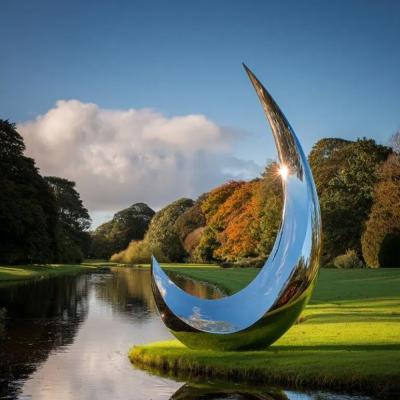 China Custom Modern Gardem Stainless Steel Mirror Moon Sculpture for sale