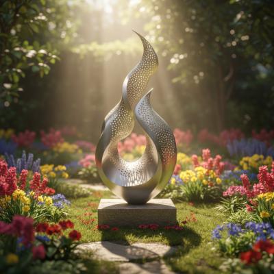 China Large Perforated Flame Sculpture Modern Stainless Steel Art for Luxury Lobby, Hotel or Garden for sale