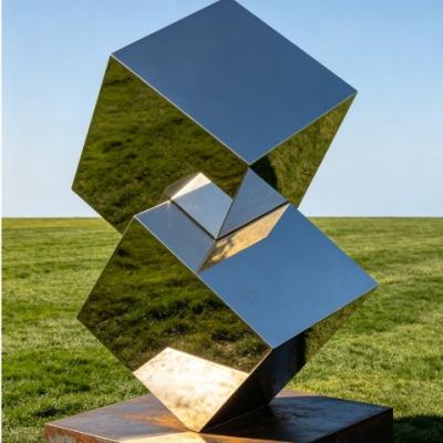 China Original Design Irregular Cube Decorative Metal Stainless Steel Mirror Polish Sculpture Custom Statue for sale