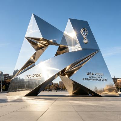 China Custom Mirror Polished Stainless Steel Geometric Monument Sculpture for 2026 USA Events for sale