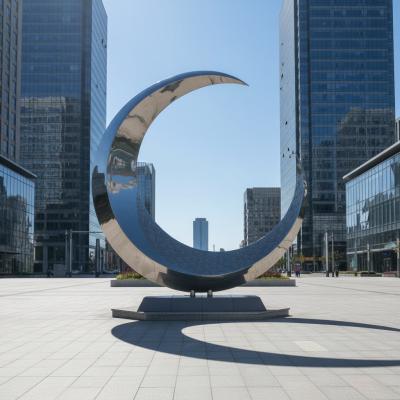 China Custom Large Outdoor Stainless Steel Moon Sculpture Mirror Polished Hollow Crescent Art for Landscape Garden Plaza Decoration for sale