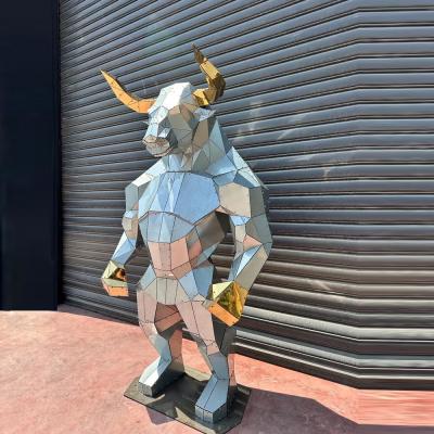 China Geometric Stainless Steel Minotaur Sculpture With Light for sale