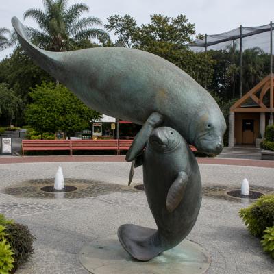 China Large Bronze Manatee Mother and Baby Sculpture Marine Animal Coastal Garden Outdoor Art Statue for sale