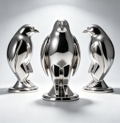 China Original Design Penguin Bird Animal Metal Stainless Steel Sculpture Custom Size and Color Options with Durable Polished Finish for Public Spaces for sale