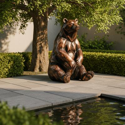 China Large Bronze Bear Sculpture for Outdoor Garden Realistic Sitting Brown Bear Statue Custom Metal Animal Art Decor for Park Villa for sale