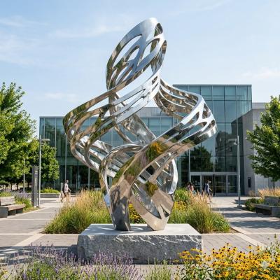 China Luxury Hollow-out Polished Metal Sculpture Stainless Steel Statue for Garden Decor for sale