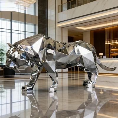 China Geometric Mirror Stainless Steel Tiger Sculpture for sale