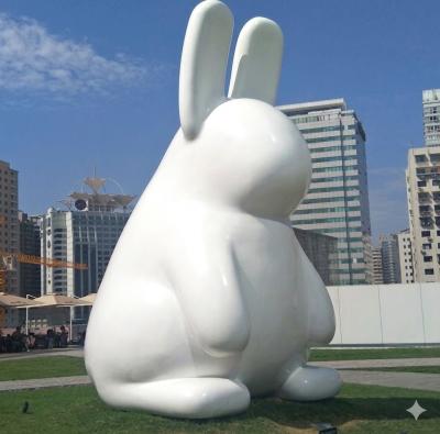 China Big Stainless Steel Painted White Rabbit Sculpture for sale