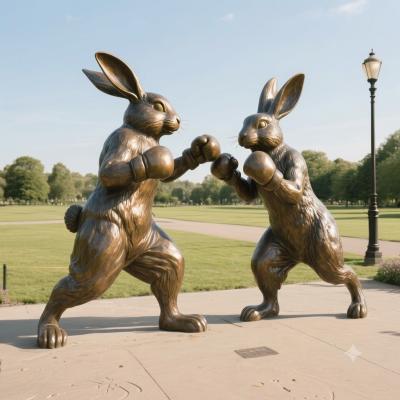 China Life-Size Bronze Boxing Hares Statue for sale