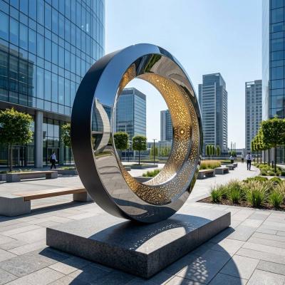 China 316 Stainless Steel Illuminated Ring Sculpture | LED Perforated Outdoor Art Decor for sale