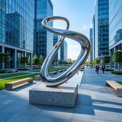 China Infinity Twist Mirror Polished Stainless Steel LED Sculpture | Modern Outdoor & Indoor Art Decor for sale