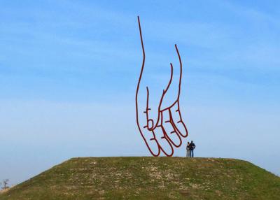 China Modern Outdoor Metal Art Corten Steel Sculpture Large Decorative Hand Sculpture for sale