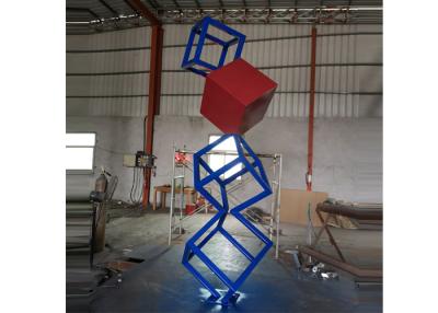 China Painted Cube Modern Art Stainless Steel Sculpture For Garden Decor for sale