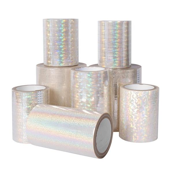 Quality 28 Microns Glitter BOPP Holograph Fluorographic Hot Lamination Film Glossy Roll for sale