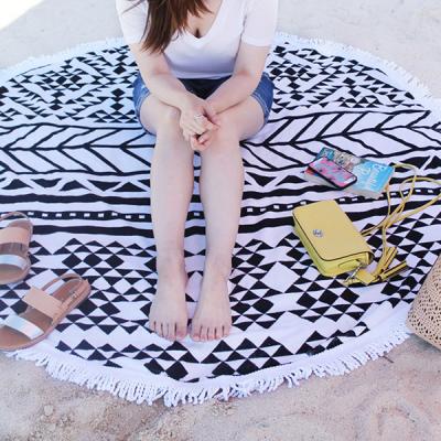 China Big Size Microfiber Round Printed Tassel Beach Towel Cheap Beach Towel Summer beach  towel for sale