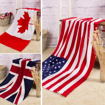 China Towel Wholesale pure cotton Bath towel Beach Canadian flag   American flag British flag for sale