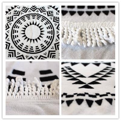 China 100% cotton large round printed beach towels customize design with low MOQ low price for sale