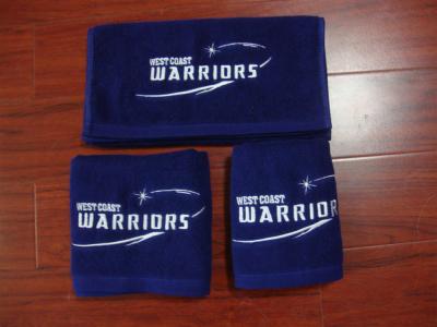 China 100% cotton Small MOQ blue color gym/sport/golf towel with custom brand logo for sale