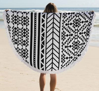 China 150CM 100% Cotton Roud Bohemia Printed Tassel Knitted Beach Towel Aztec round beach towel for sale