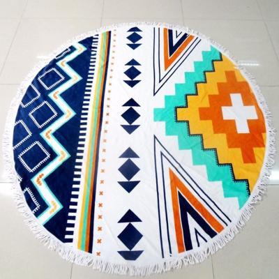China Cheaper price small MOQ cotton custom printed round beach towel with tassels for sale