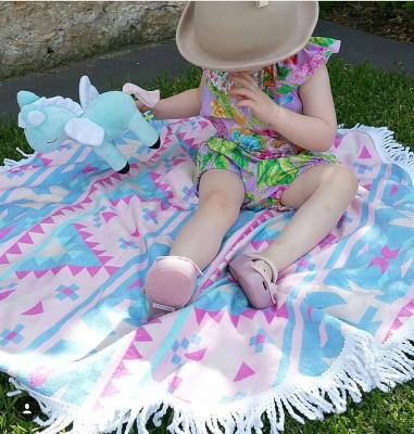 China Factory wholesale Kids Round Beach Towel with Tassels Children roundie towel Kids beach towel for sale