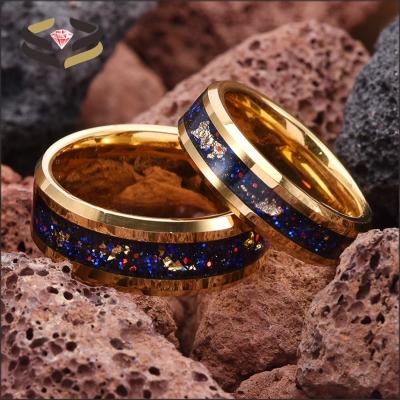 China Men'S Tungsten Wedding Band Ring Gold Foil Inlayed With 8mm Galaxy Sandstone Opal for sale