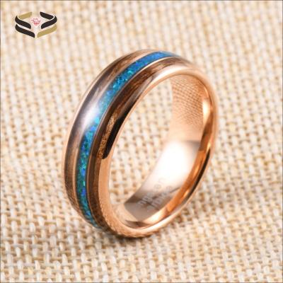Cina Anello di tungsteno in oro rosa in legno e opale intagliato da 8 mm per fasce di matrimonio in stile religioso alla moda in vendita