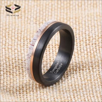 Cina Occasioni Natale/Anno/Giornata del Padre Uomini Customized Handmade Nero Tungsteno Inlay Corno di Cervo Antler Wedding Band Ring in vendita