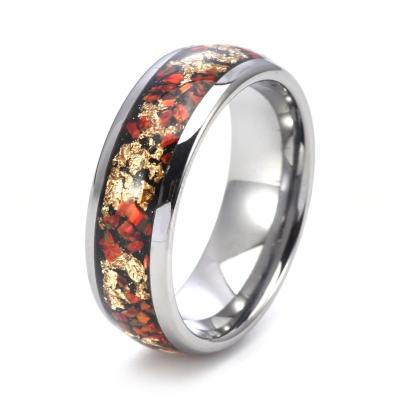 China 8mm High Polished Silver Tungsten Ring With Opal And Gold Foil Inlay for sale