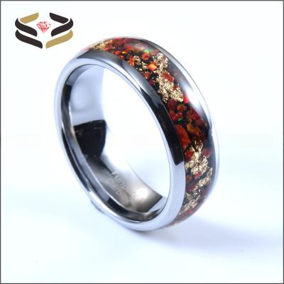 Cina Anello di tungsteno in argento lucido da 8 mm con intarsio di opale e foglio d'oro in vendita