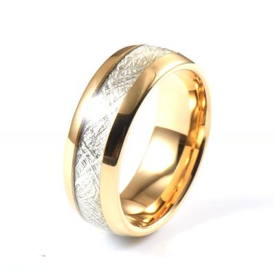 Cina Anello di carburo di tungsteno in oro da 8 mm con intarsio di meteoriti in vendita