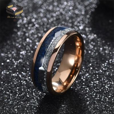 China 8mm Tungsten Lapis Trouwring met Rose Gold Koepel en Zilveren Pijl Inleg Te koop