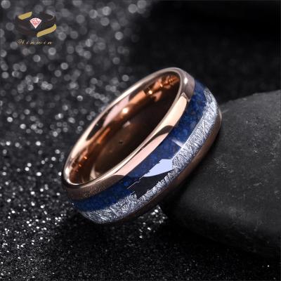 China 8mm Tungsten Lapis Trouwring met Rose Gold Koepel en Zilveren Pijl Inleg Te koop