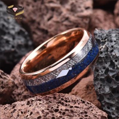 China 8mm Tungsten Lapis Trouwring met Rose Gold Koepel en Zilveren Pijl Inleg Te koop