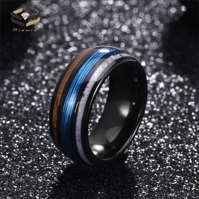 Cina Anello di tungsteno da 8 mm con orlo di cervo nero incrostato di pesce blu e botte di whisky in vendita