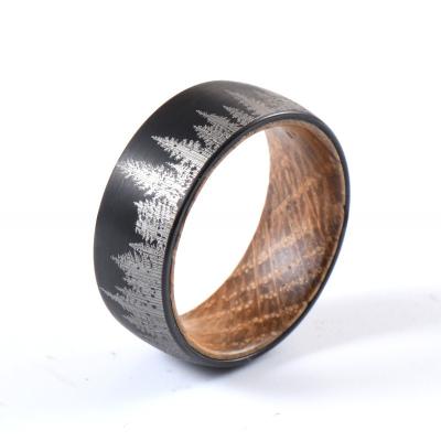 China 8mm Black Plated Tungsten Ring with Whiskey Barrel Wood and Gold Ebony Inner Ring Geometric Wedding Bands or Rings for sale