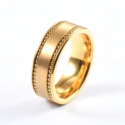 China Men'S Wedding Gold Plated Tungsten Carbide Ring 8mm With Gold Bead Chain Inlay for sale