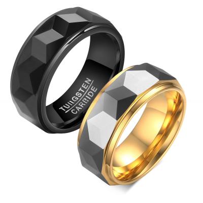 China Men's 8mm Gold Black Faceted Tungsten Carbide Rings High Polished Wedding Bands for Couple Fashion Jewelry Comfort Fit for sale