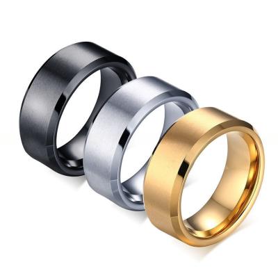 China 8mm Classic Tungsten Rings for Mens Wedding Band Beveled Edges Gold Black Silver Simple Geometric Band Wedding Jewelry for sale