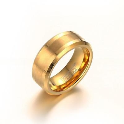 China Jewelry Type 18k Gold Tungsten Rings for Men and Women Matte Finish High Polished Beveled Edges Comfort Fit Wedding Bands for sale