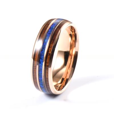 Cina Anello di nozze da 8mm di Carburo di Tungsteno per Uomini con legno di Koa hawaiano e intarsio di opale blu in vendita