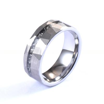 Cina Anello con intarsio in meteorite martellato argento tungsteno da 8 mm per rasatura e matrimonio da uomo in vendita