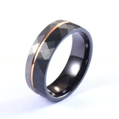 Cina Anello di tungsteno in oro rosa e nero rivestito con facciate finite 8 mm per regali di matrimonio per uomini in vendita