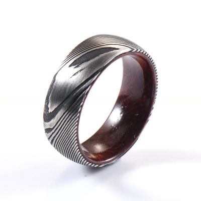 China 8mm Dome Latest Damascus Steel Ring With Polished Rosewood Sleeve Inlay Wedding Engagement Men's Gift Party TRENDY Style for sale