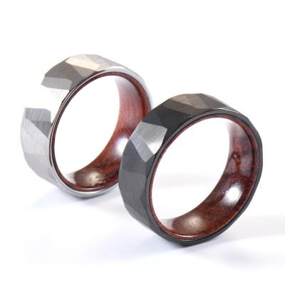 China Unisex 8mm Black Rose Wood Inlay Tungsten Ring Classic Faceted Wedding Band for Men Jewelry Main Material Tungsten for sale