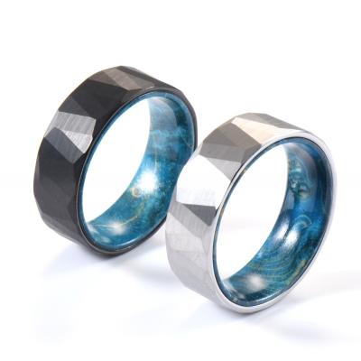 China Sample Making Service Classic 8mm Black Tungsten Ring with Inlay Turquoise Wood for Men's Wedding or Anniversary Party for sale