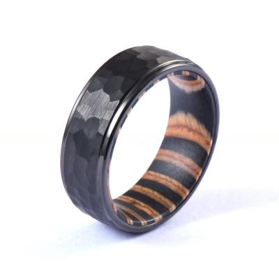 China Wedding Bands or Rings Style Black Tungsten Hammered Ring 8mm Step Edge Box Elder Wood Ideal for Party Celebration for sale