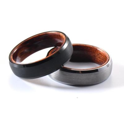 China Tungsten Ring Men's Women's 6mm Silver or Black Plated Wedding Engagement Band Rose Wood Inside Beveled Edges Comfort Fit for sale