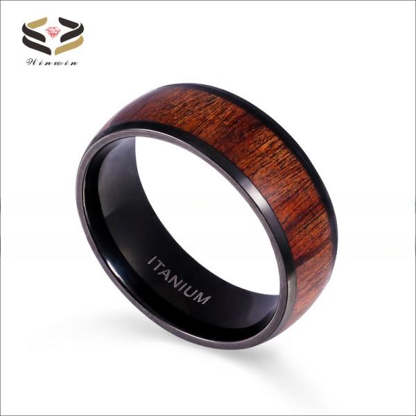 Quality 8mm Black Wooden Wedding Titanium Rings Koa Wood Inlayed for Men Women for sale